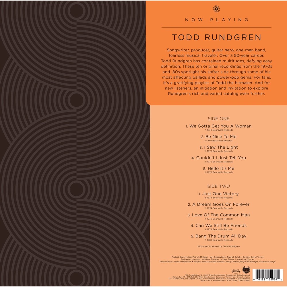 Now Playing - Todd Rundgren Exclusive Limited Edition Orange Color LP ...